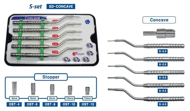 Osteotome Concave S-Set, Bone Grafting Dental Implant